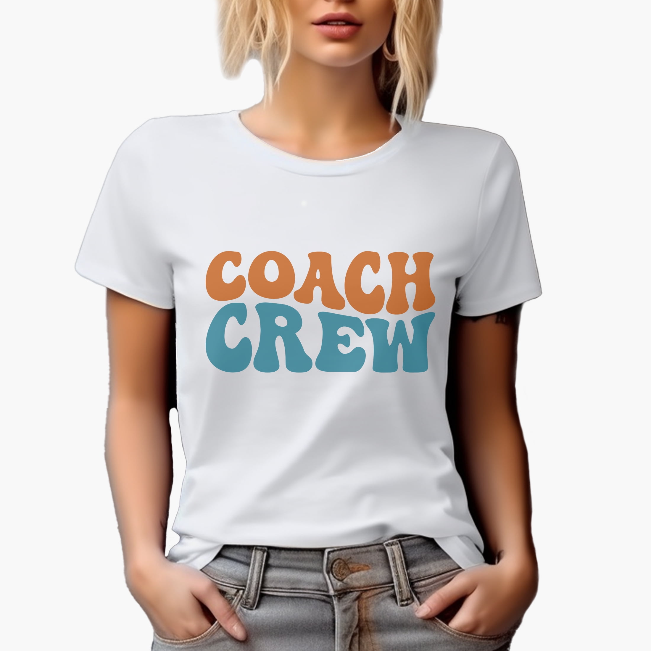 Coach Crew, Groovy Retro Wavy Text Merch Gift, White T-Shirt, 3XL ...