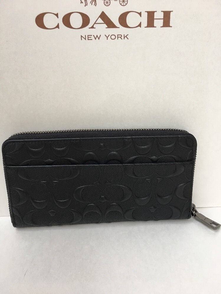 Coach Embossed Signature logo Durable Leather Long Wallet – Black ...