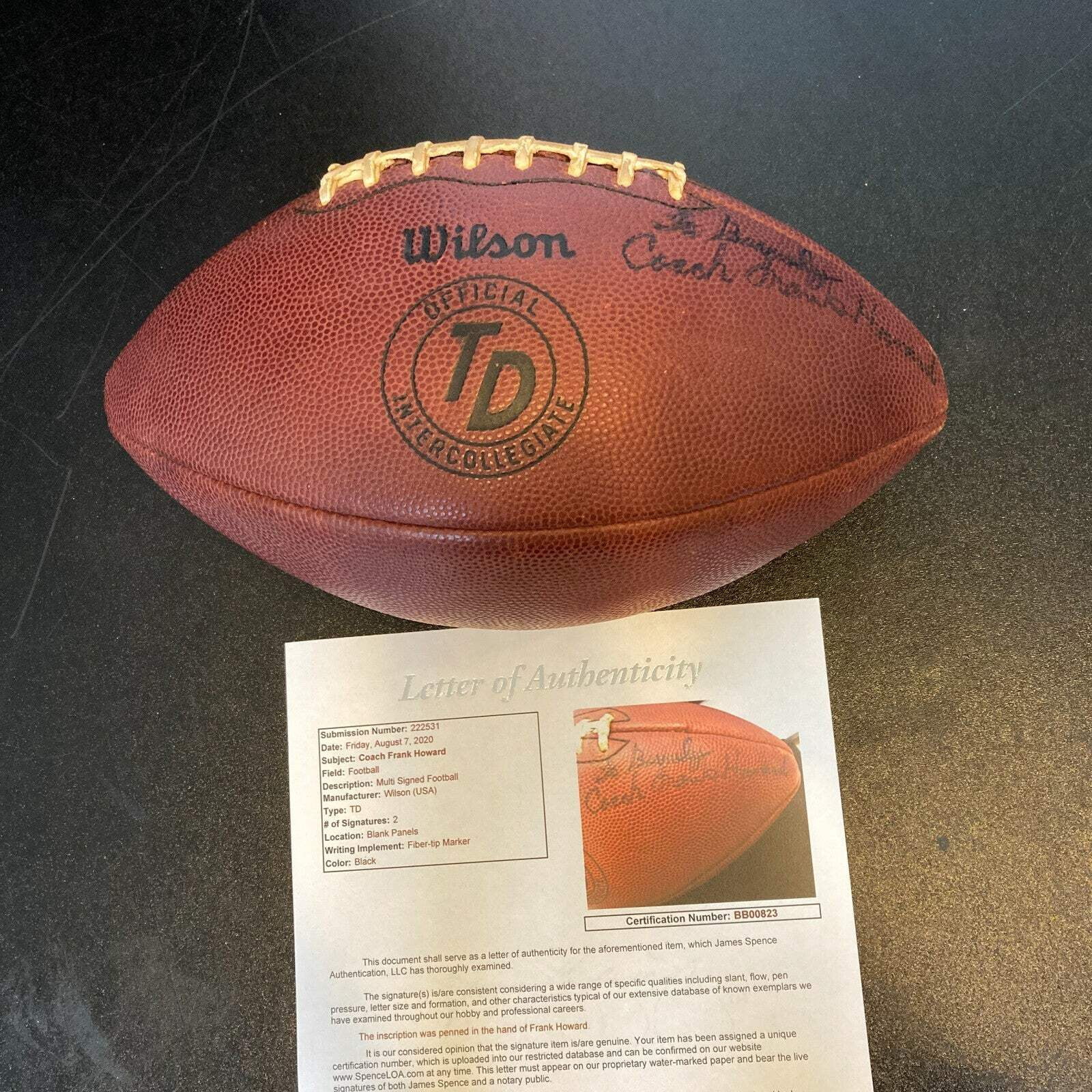 Coach Frank Howard Single Signed 1960's Wilson Football Clemson Tigers ...