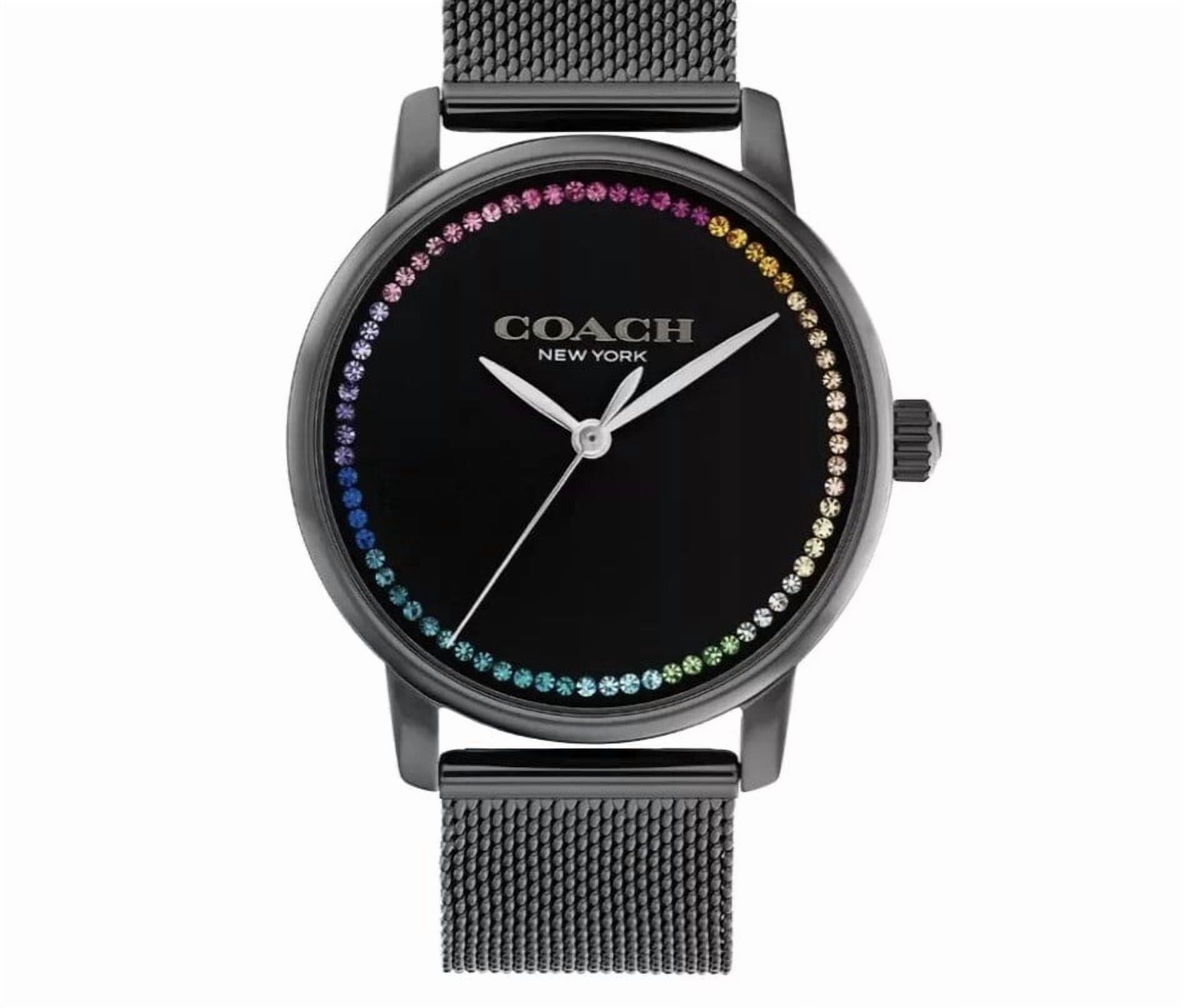 Coach Grand Black Dial Rainbow Crystals Black Mesh Band Watch 14504070 ...