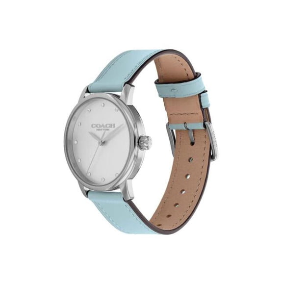 Coach Grand Watch With 36mm Silver Face & Blue Tone Leather Band ...