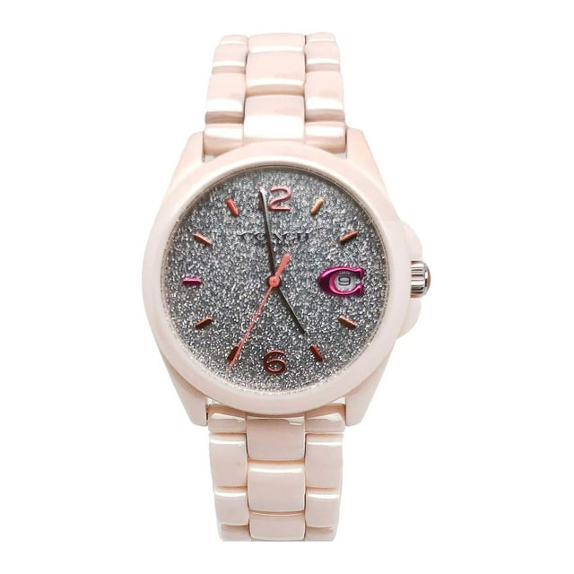 Coach Greyson 36mm Ceramic Silver Glitter Dial Quartz Ladies Watch ...
