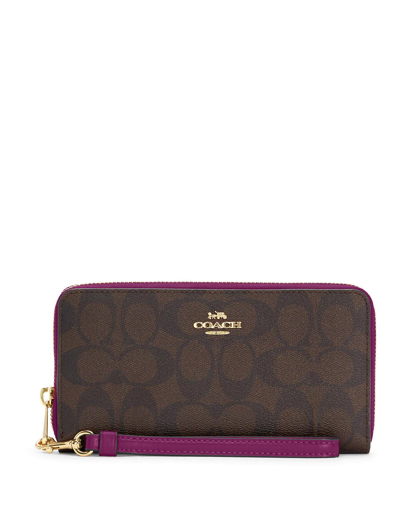 Coach Women's Long Zip Around Leather Wallet In Signature Canvas (Brown ...