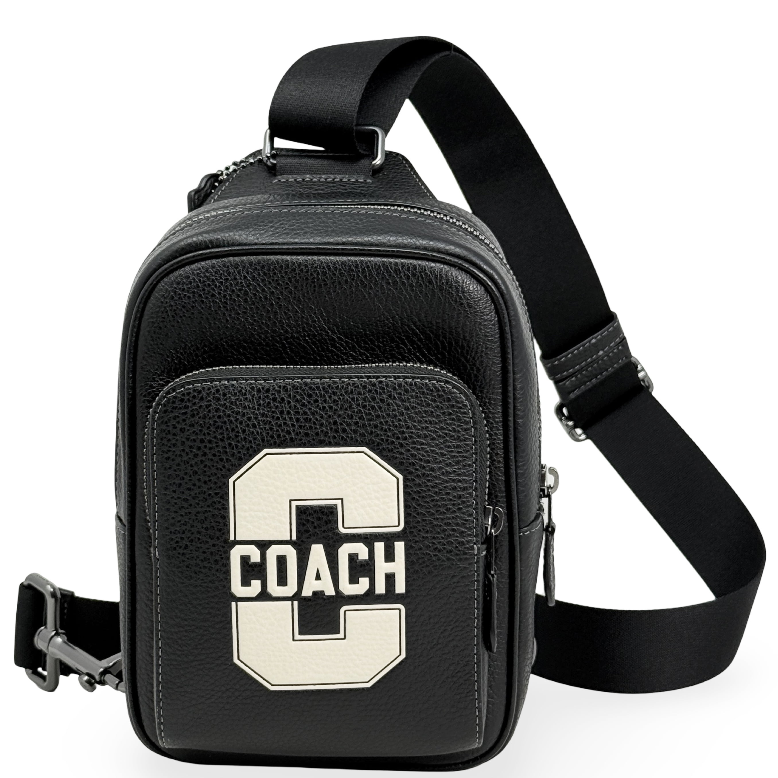 Coach Men's Small Racer Sling Pack with Varsity Motif (Black / Chalk ...
