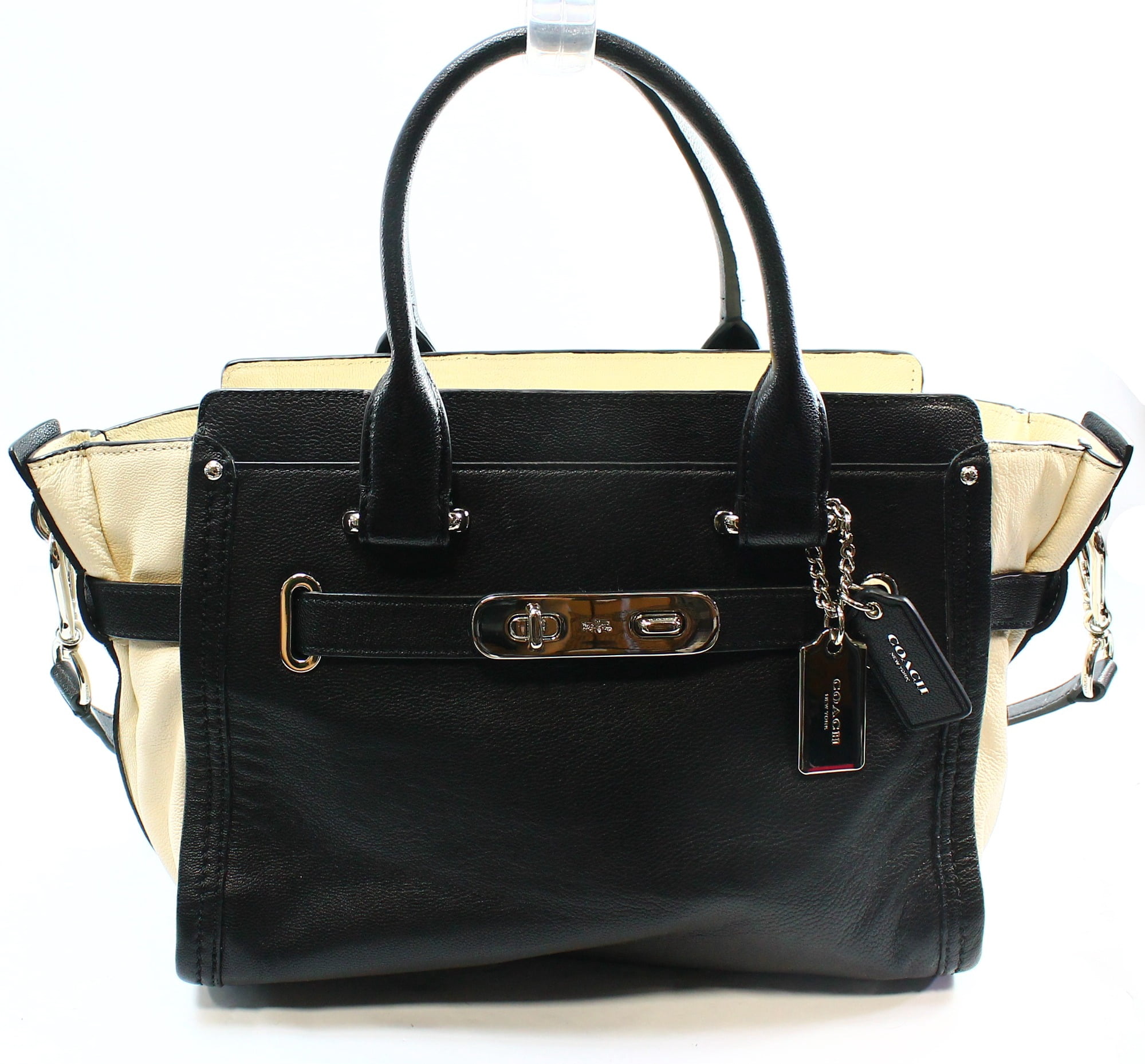 Coach NEW Black Soft Leather Swagger Colorblock Satchel Bag Purse ...
