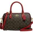 Coach Brown Leather Handbag, Rowan Satchel Purse in Signature Canvas ...