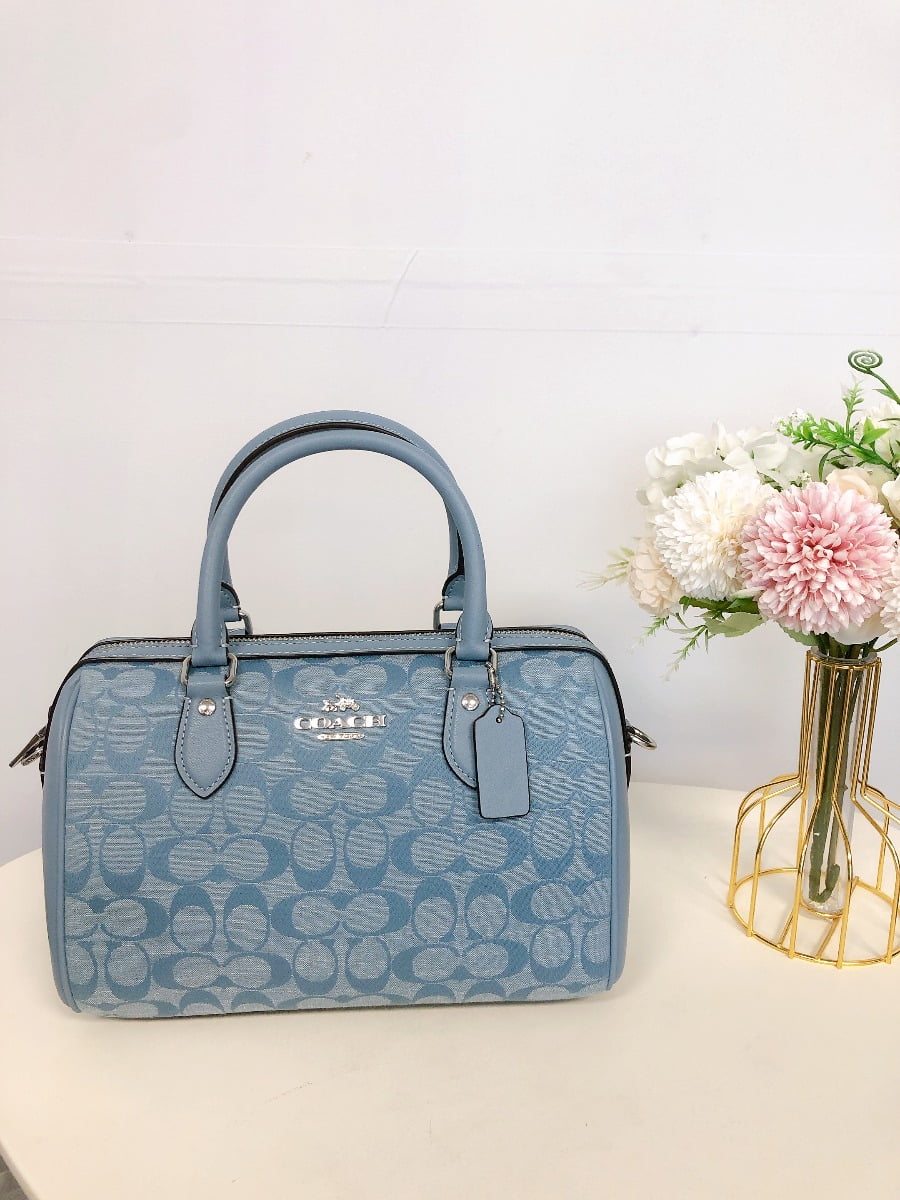 Coach Rowan Medium Cornflower Chambray Canvas Satchel Crossbody Handbag ...