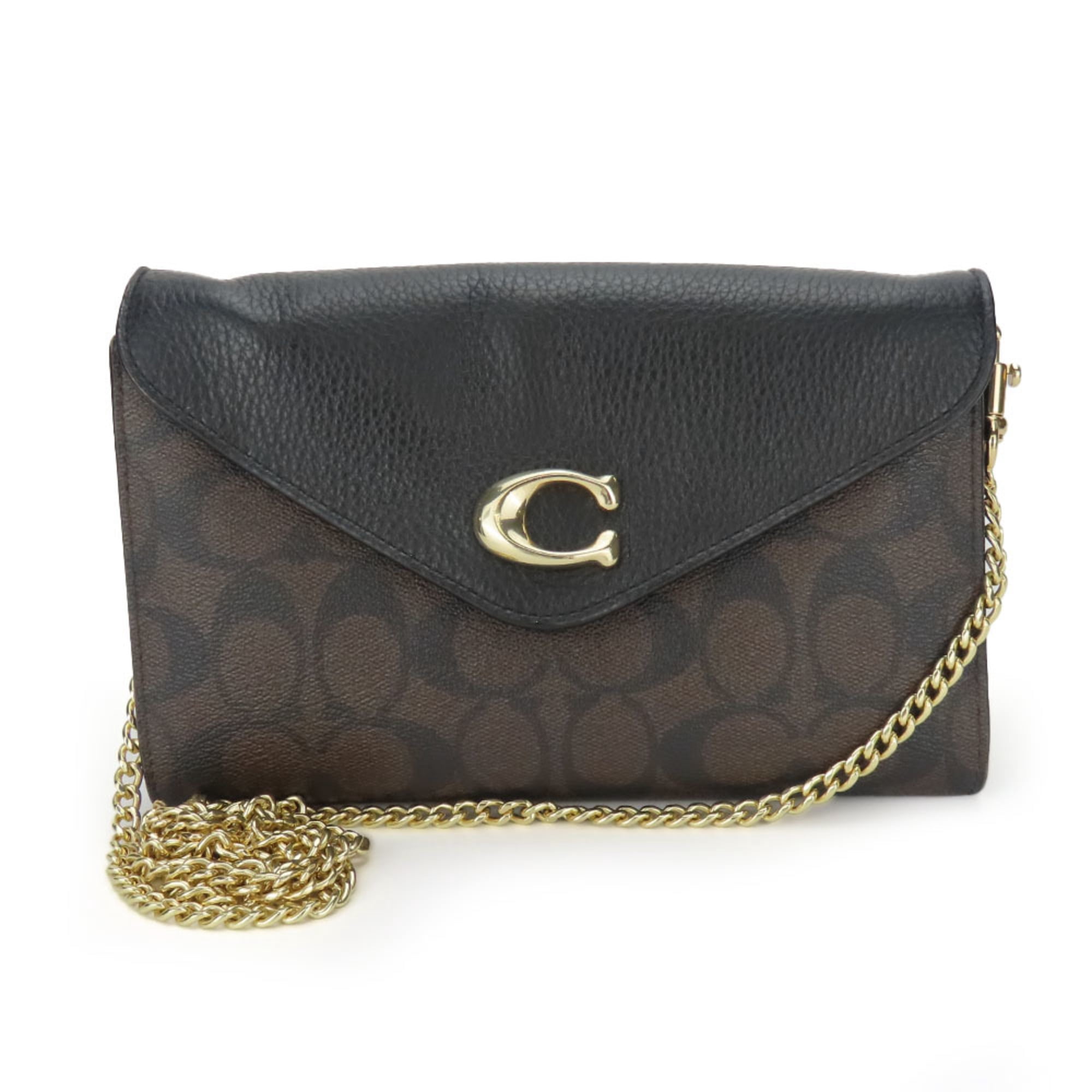 Pre-Owned Coach Shoulder Bag C7301 Signature Leather Black Dark Brown ...