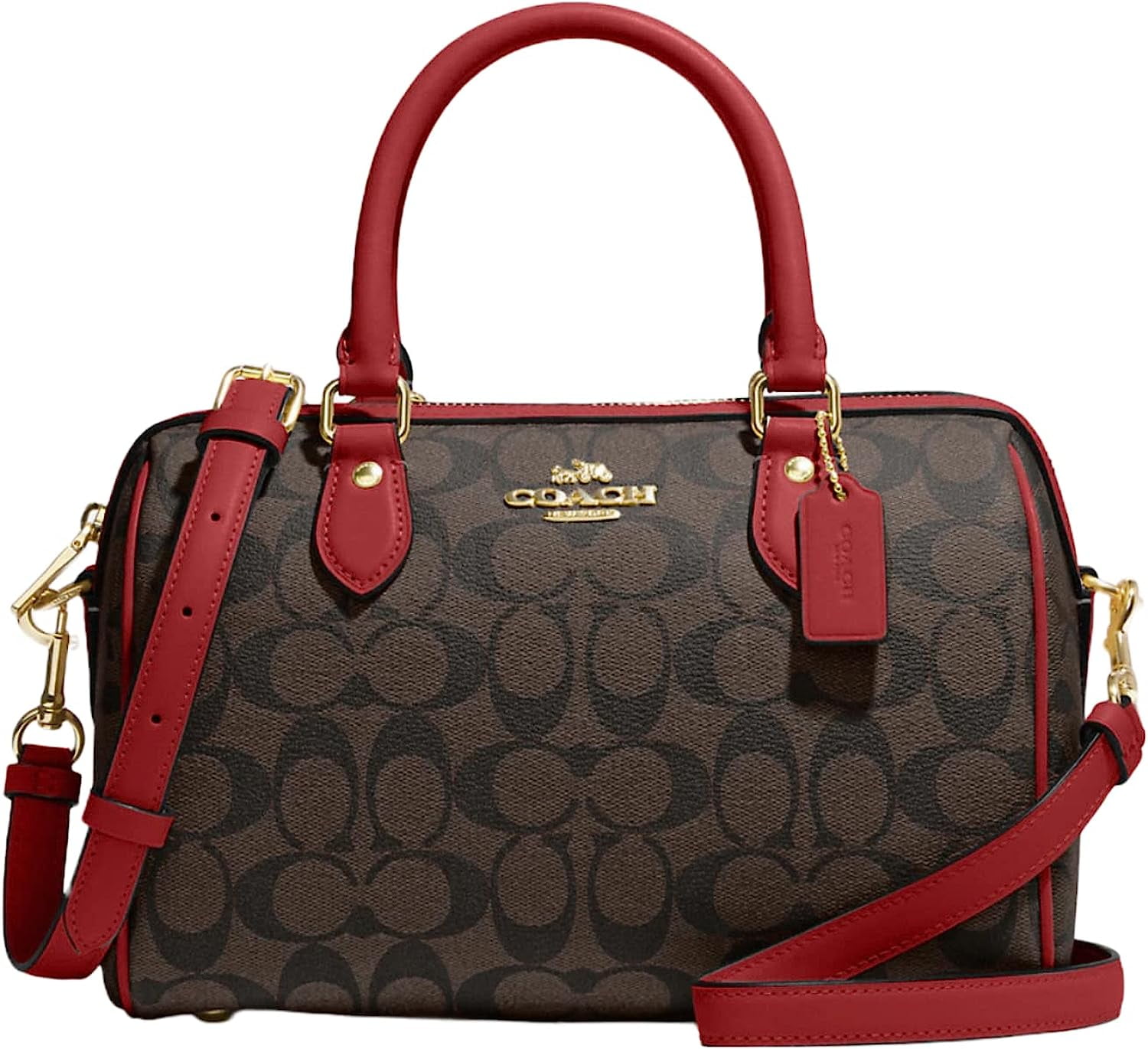 Coach Brown Leather Handbag, Rowan Satchel Purse in Signature Canvas ...
