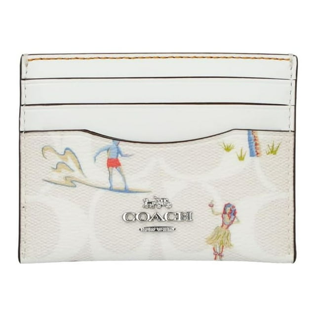 Coach Slim Id Card Case In Signature Canvas With Hula Print (Chalk ...