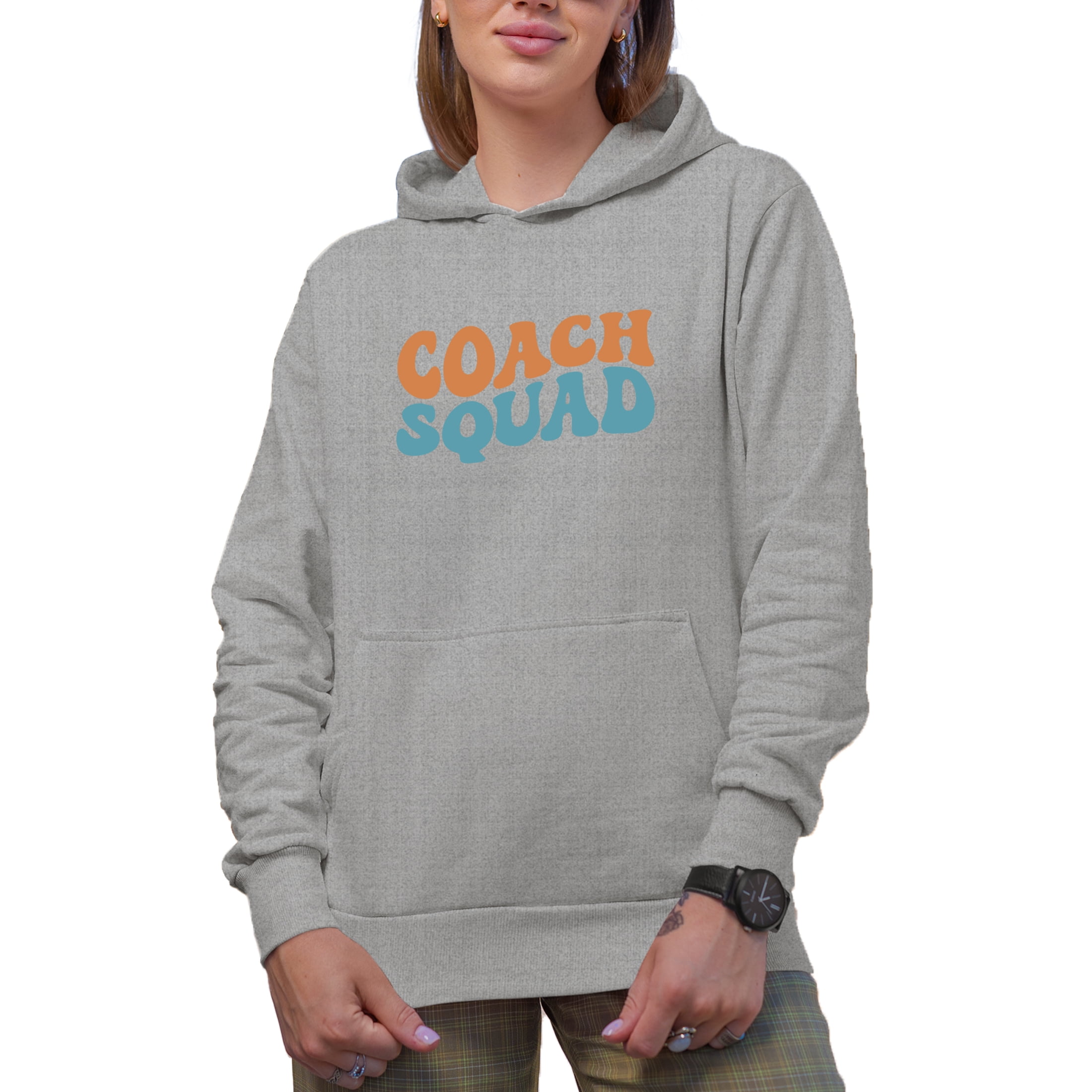 Coach Squad, Groovy Retro Wavy Text Merch Gift, Heather Grey Hooded ...
