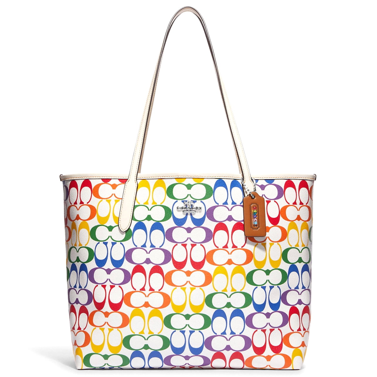 Coach Women's Rainbow Signature Canvas City Tote Bag (Chalk Multi ...