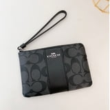 Coach Women's Signature Canvas Corner Zip Wristlet with Leather Details ...