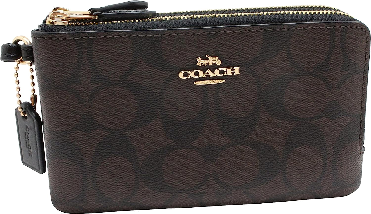 Coach Women's Double Corner Zip Leather Wristlet In Signature Canvas ...