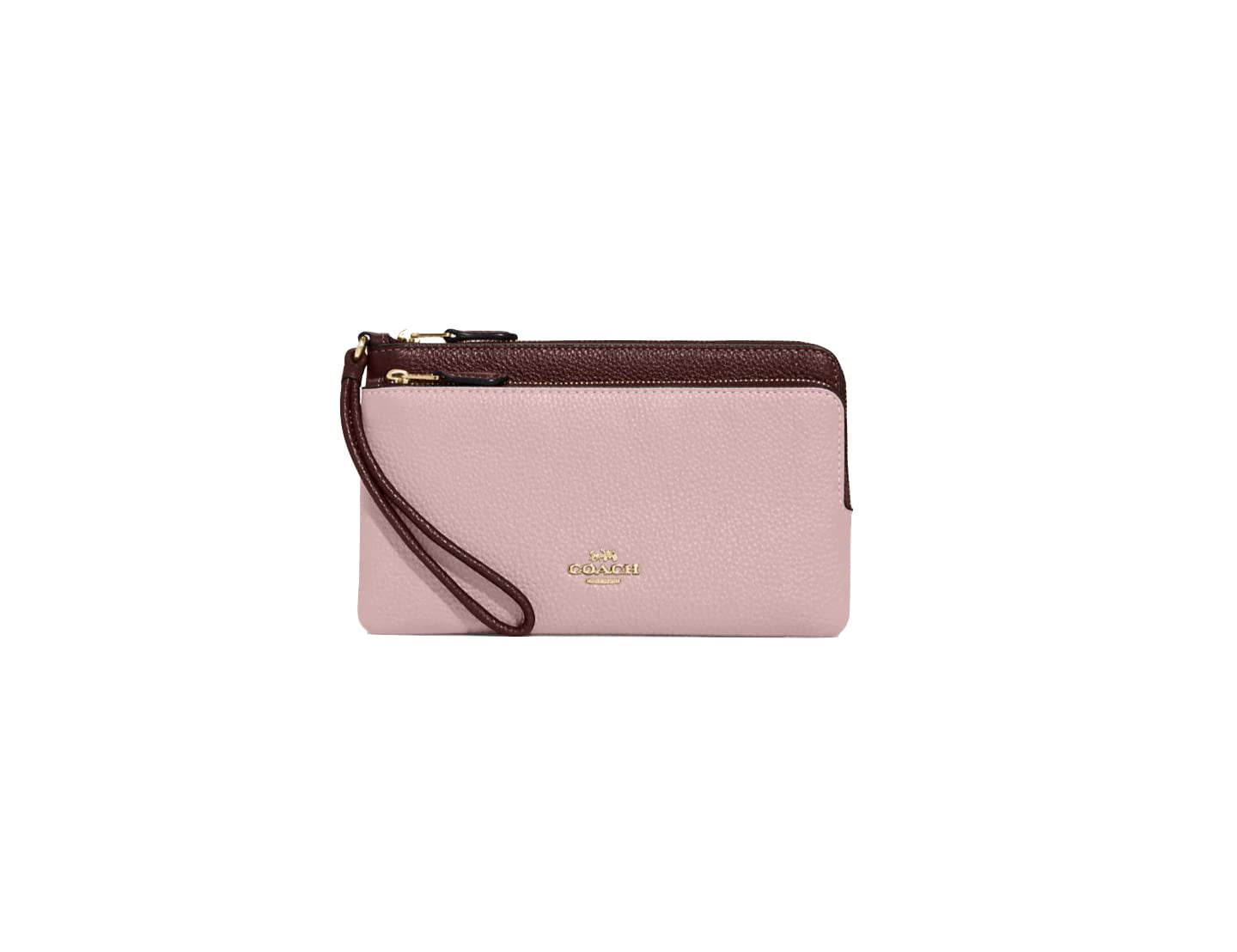 Coach Women's Double Zip Leather Wallet (Powder Pink / Wine Multi ...