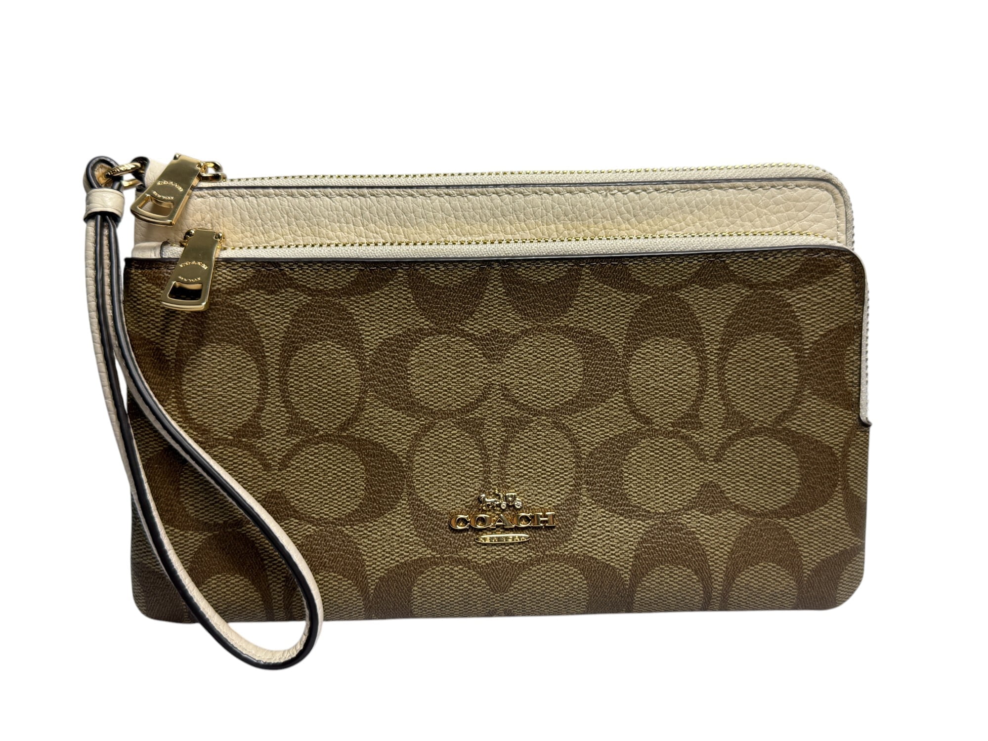 Coach Women's Double Zip Wristlet Wallet in Signature Canvas (IM/Khaki ...