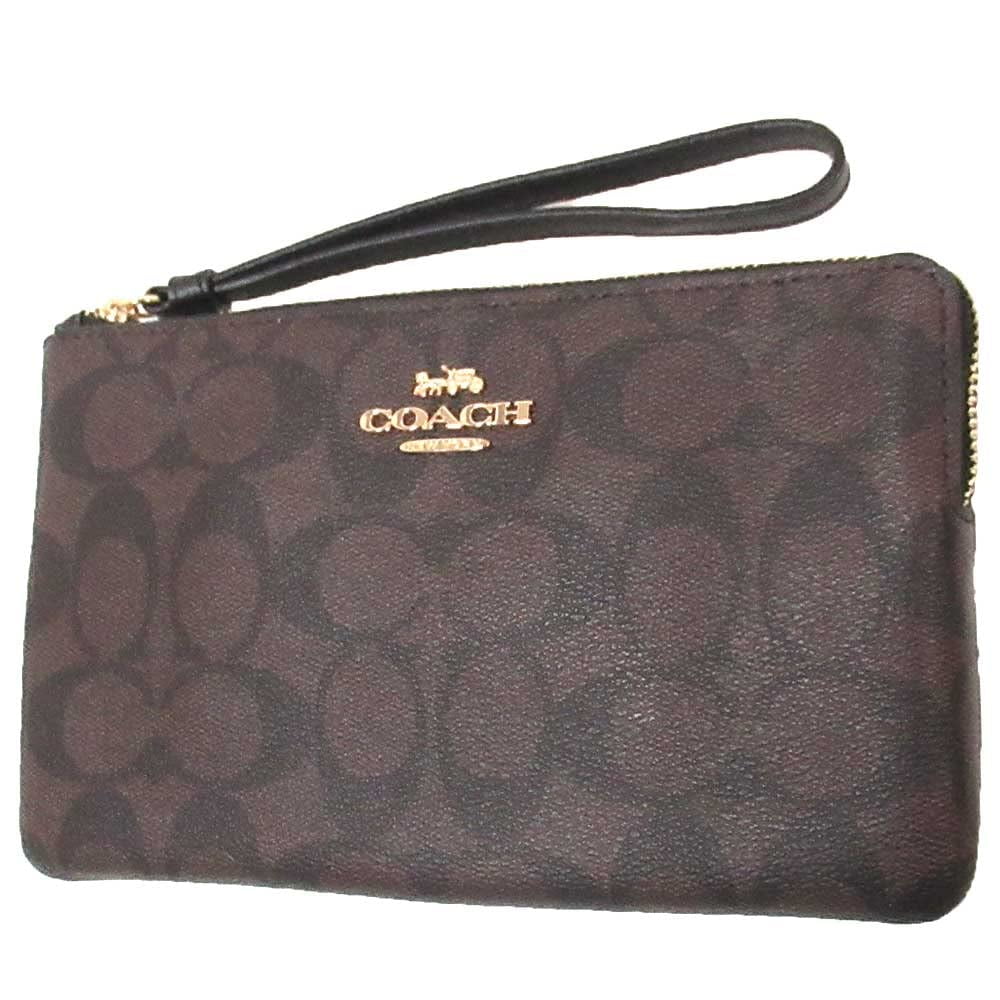 Coach Women's Large Signature Canvas Corner Zip Wristlet, Brown/Black ...