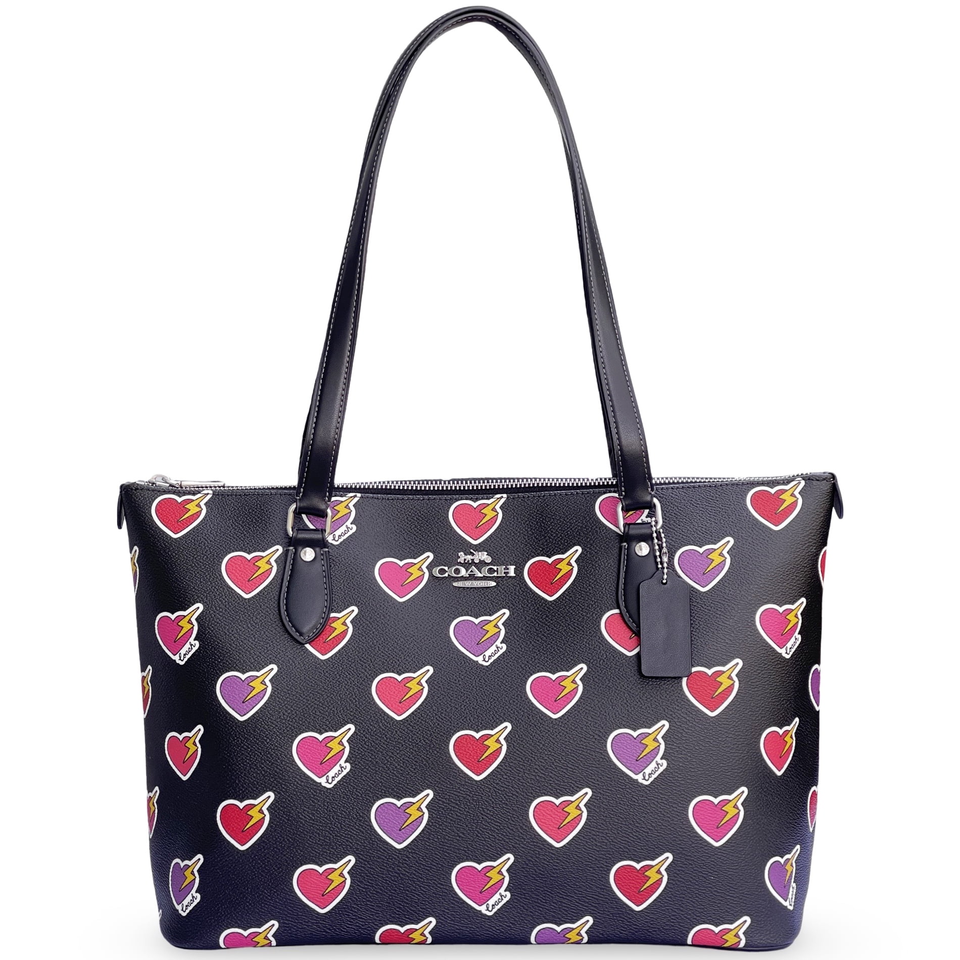 Coach Women's Large Gallery Tote Bag with Heart Bolt Print (Black Multi ...