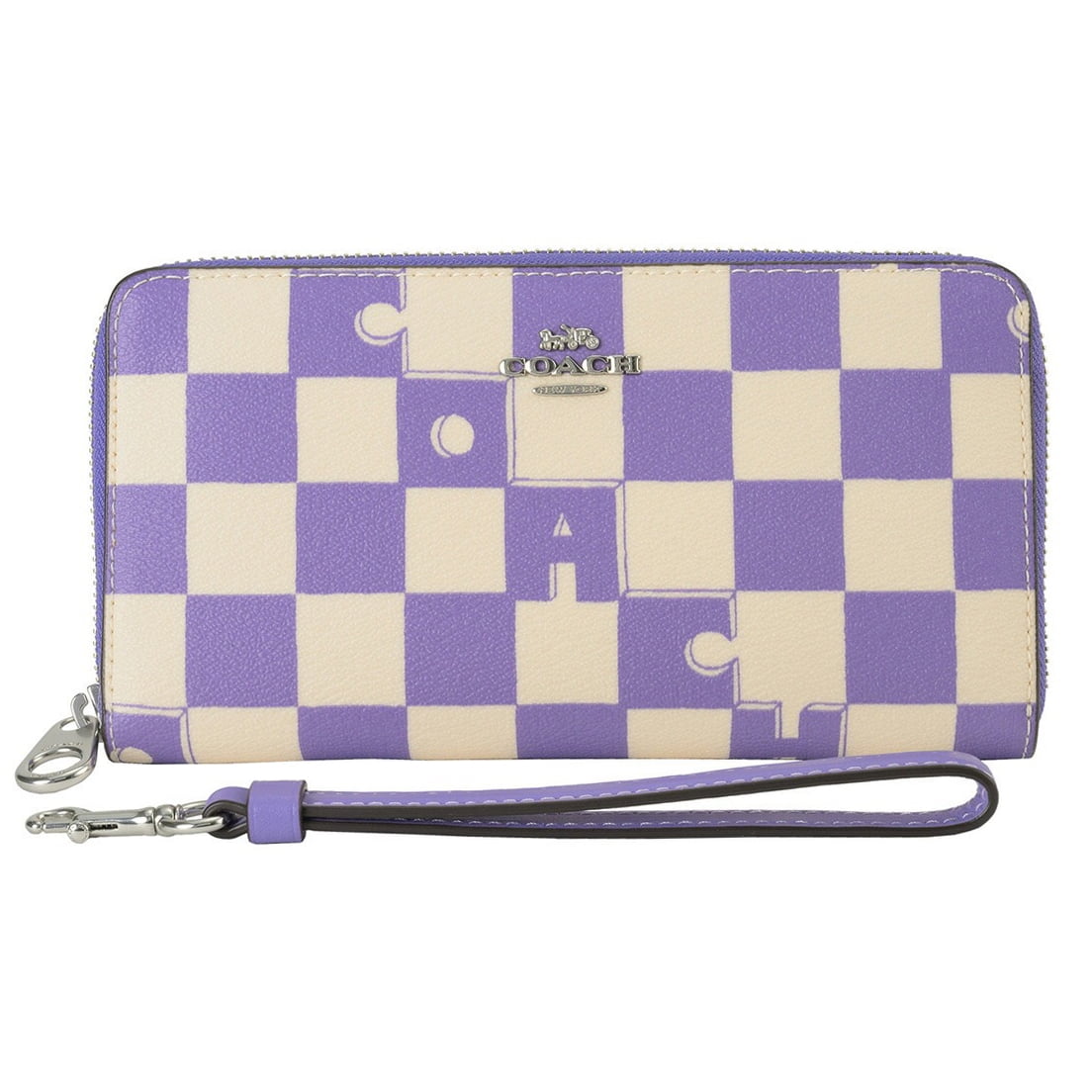 Coach Women's Long Zip Around Leather Wallet with Checkerboard Print ...