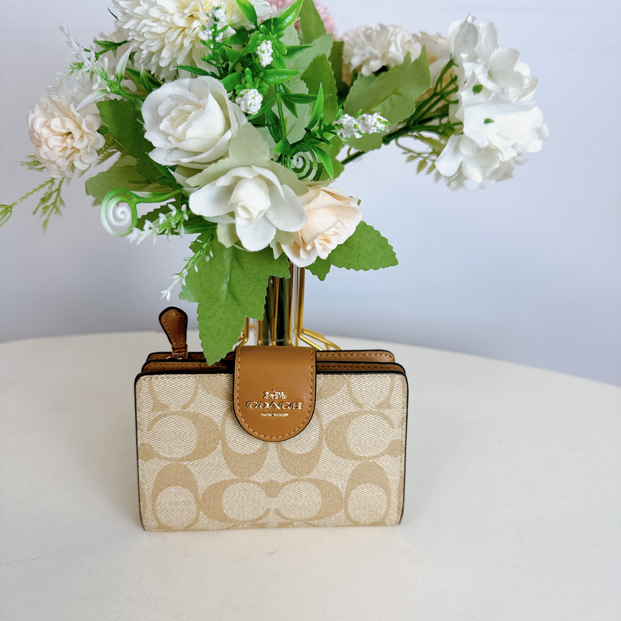 Coach Women's Medium Corner Zip Wallet In Signature Canvas (Light Khaki ...