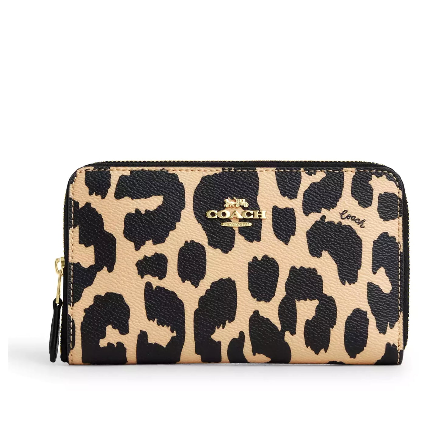Coach Women's Medium Id Zip Around Wallet with Leopard Print (Leopard ...