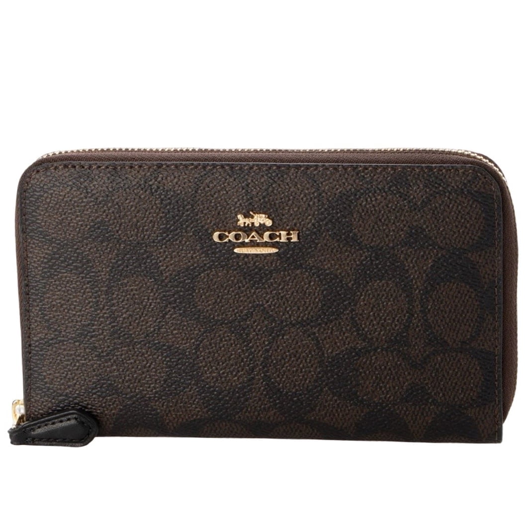 Coach Women's Medium Id Zip Wallet in Signature Canvas (Walnut / Black ...