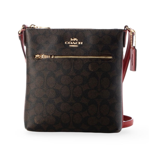 Coach Women's Mini Rowan File Top Zip Crossbody Bag (Walnut / Bold Red ...