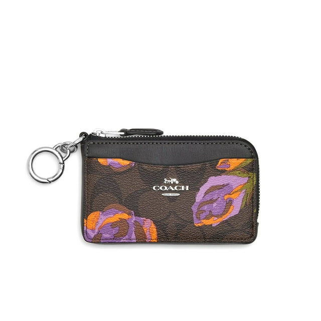Coach Women's Multifunction Card Case In Signature Canvas With Rose Print (Brown / Iris Multi ...