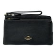 Coach Women's Pebbled Leather Double Zip Wristlet Wallet (Black ...