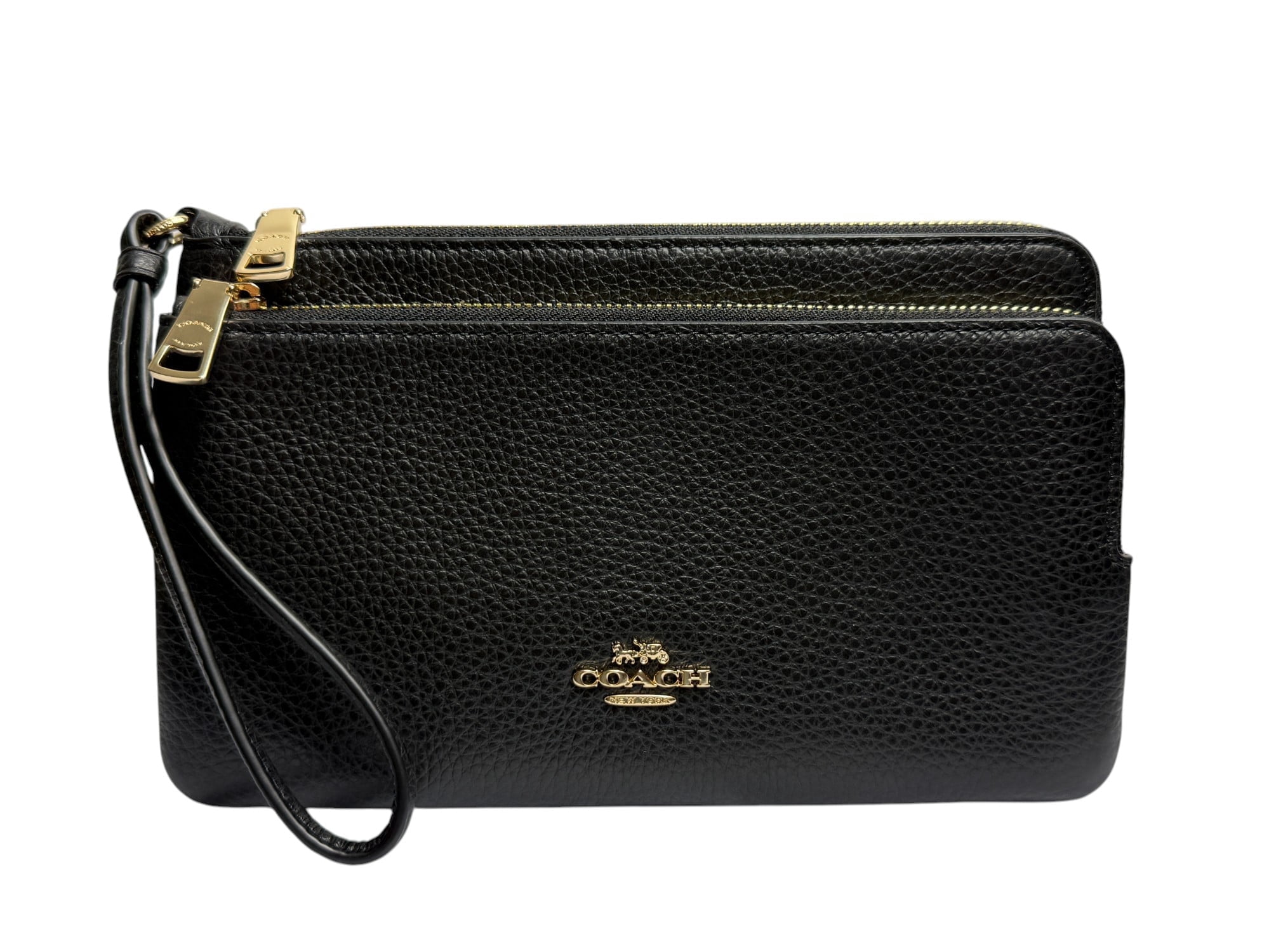 Coach Women's Pebbled Leather Double Zip Wristlet Wallet (IM/Black ...
