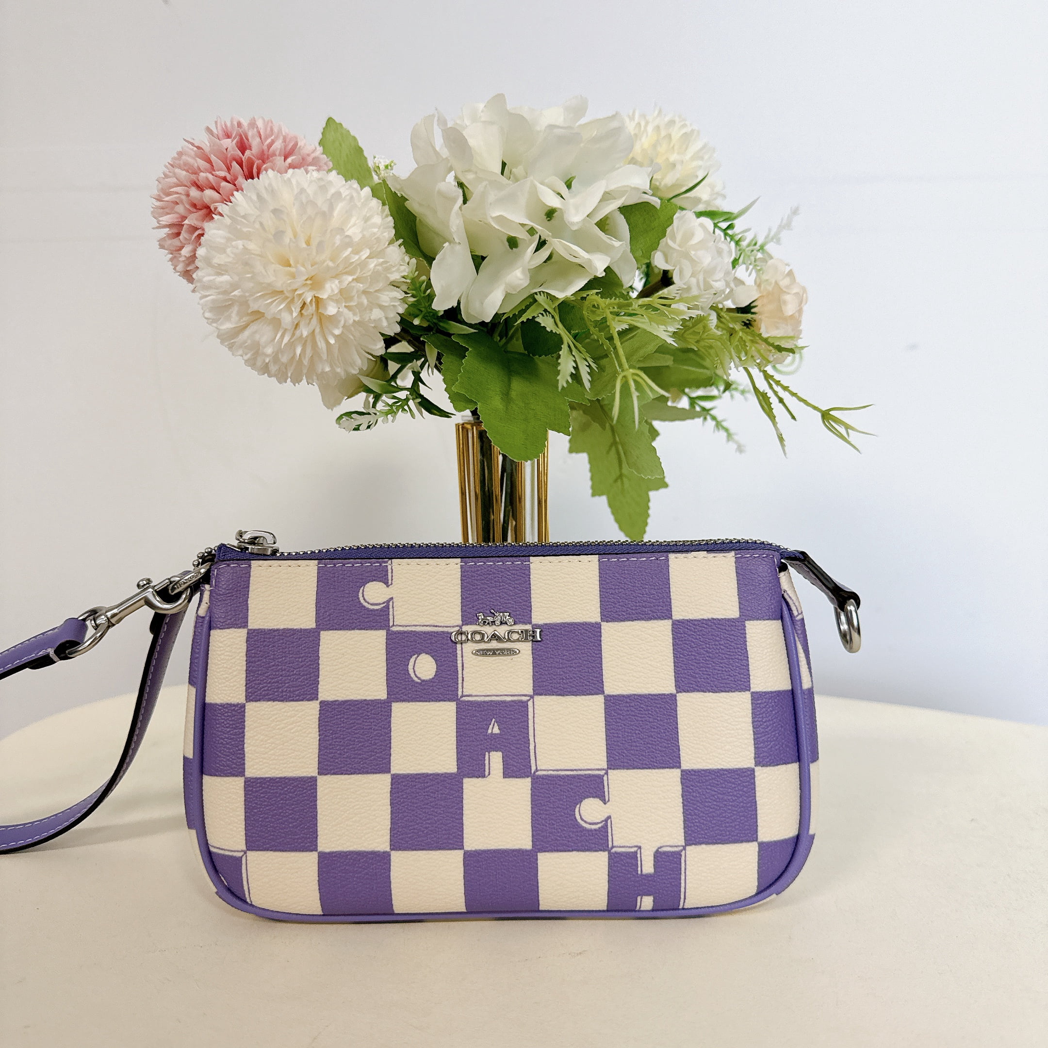 Coach Women’s Recycled Leather Checkerboard Crossbody, Light Violet ...