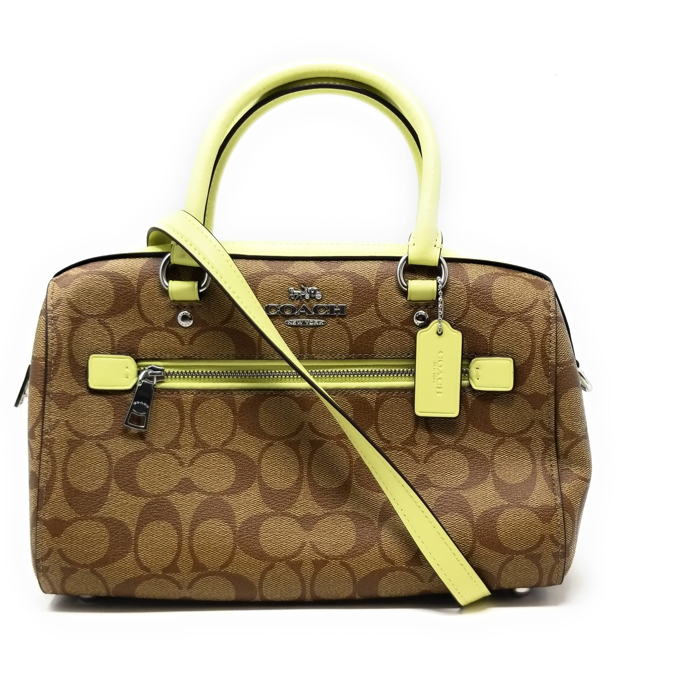 Coach Women's Rowan Top Zip Satchel Handbag in Signature Canvas (Khaki ...