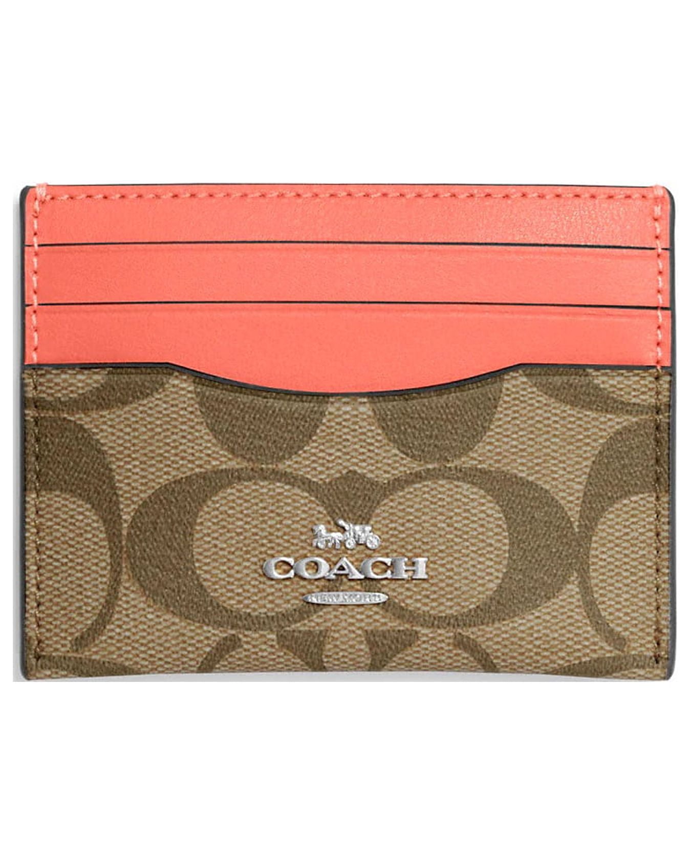 Coach Women's Slim Id Card Case In Signature Canvas (Khaki / Tangerine ...