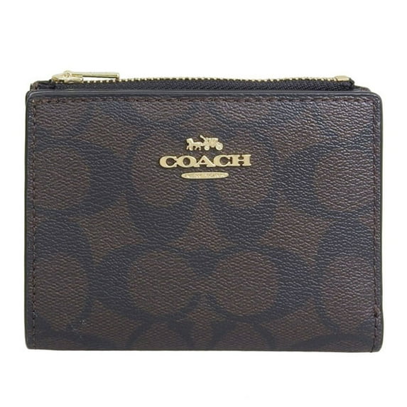 Coach Women's Small Bifold Snap Wallet in Signature Canvas (Brown ...