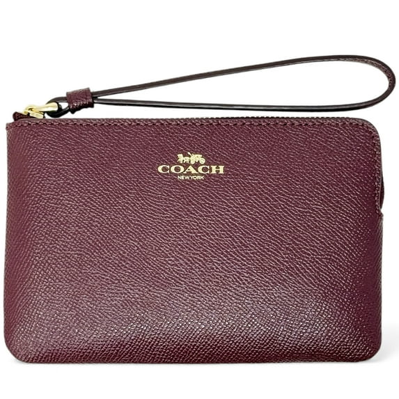 Coach Women's Small Corner Zip Crossgrain Leather Wristlet (Dark Wine) - Walmart.com