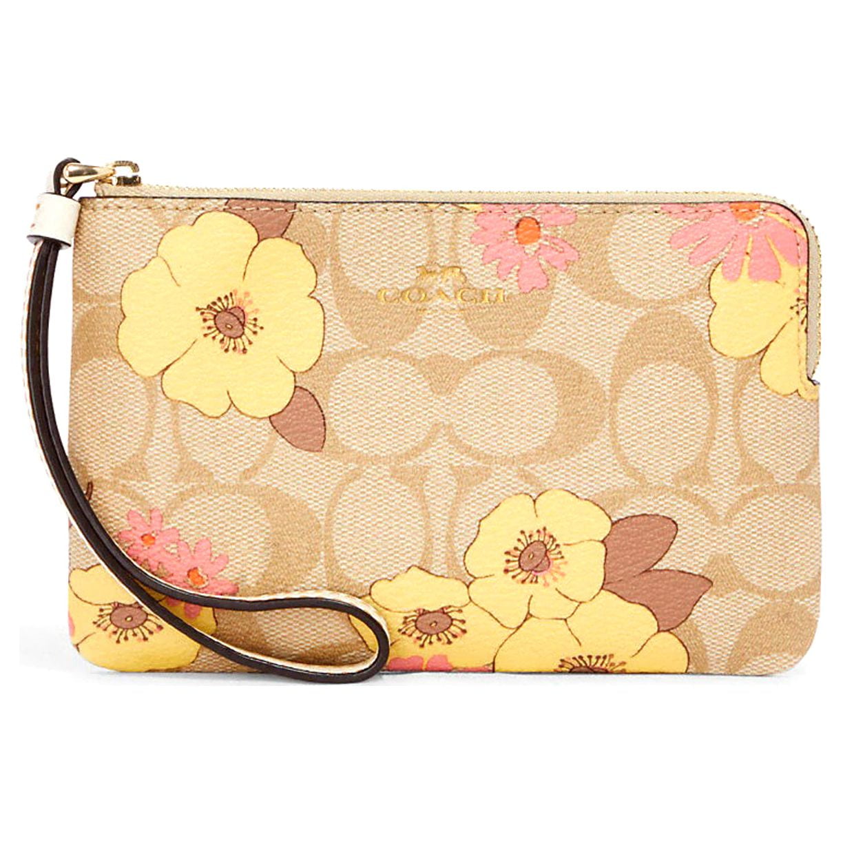 Coach Women's Small Corner Zip Wristlet In Signature Canvas with Floral ...