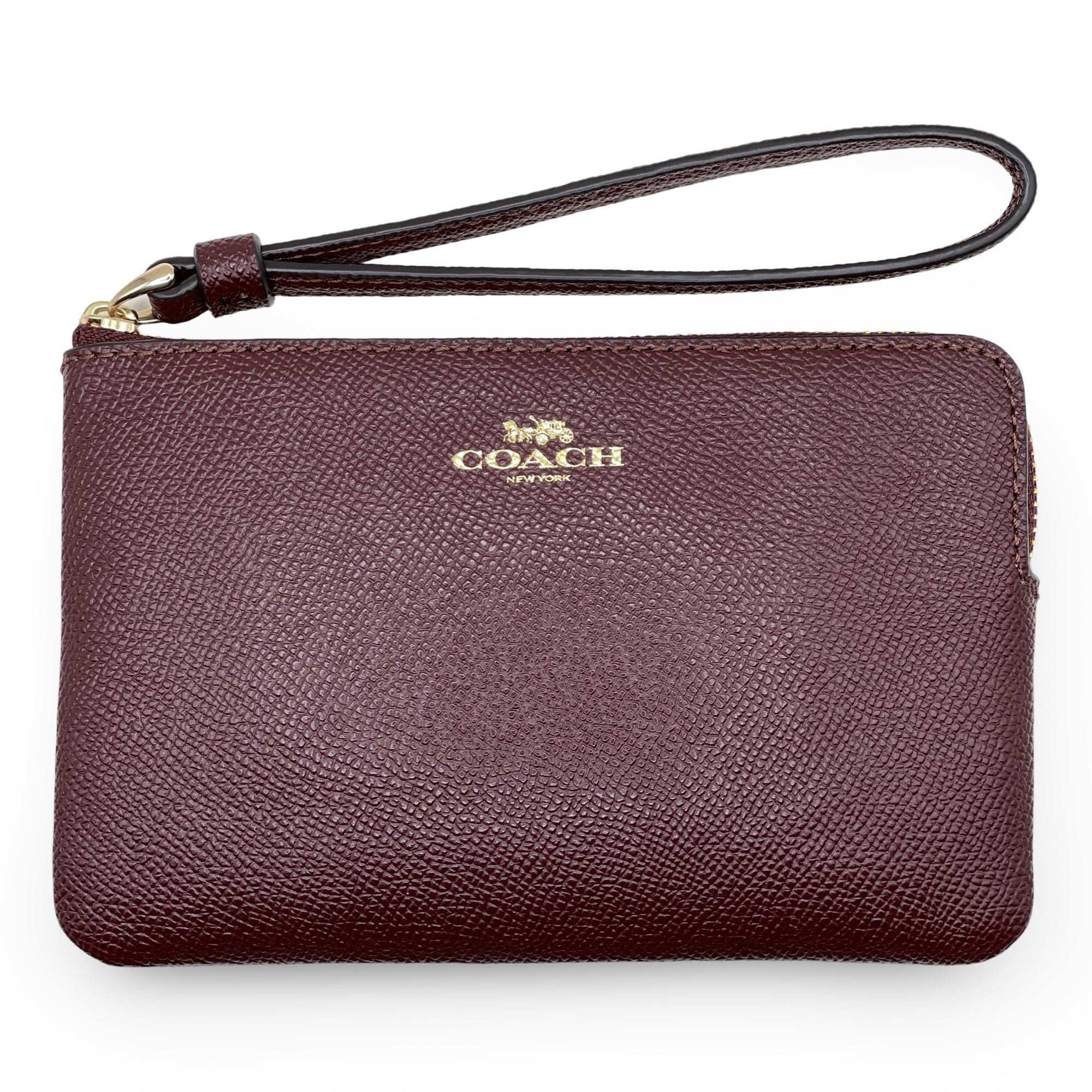 Coach Women's Small Corner Zip Wristlet in Crossgrain Leather (Merlot ...