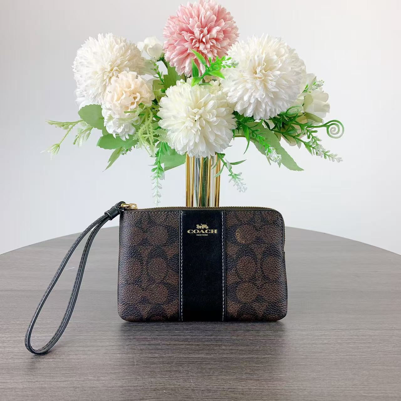 Coach Women's Small Corner Zip Wristlet in Signature Canvas (Walnut ...