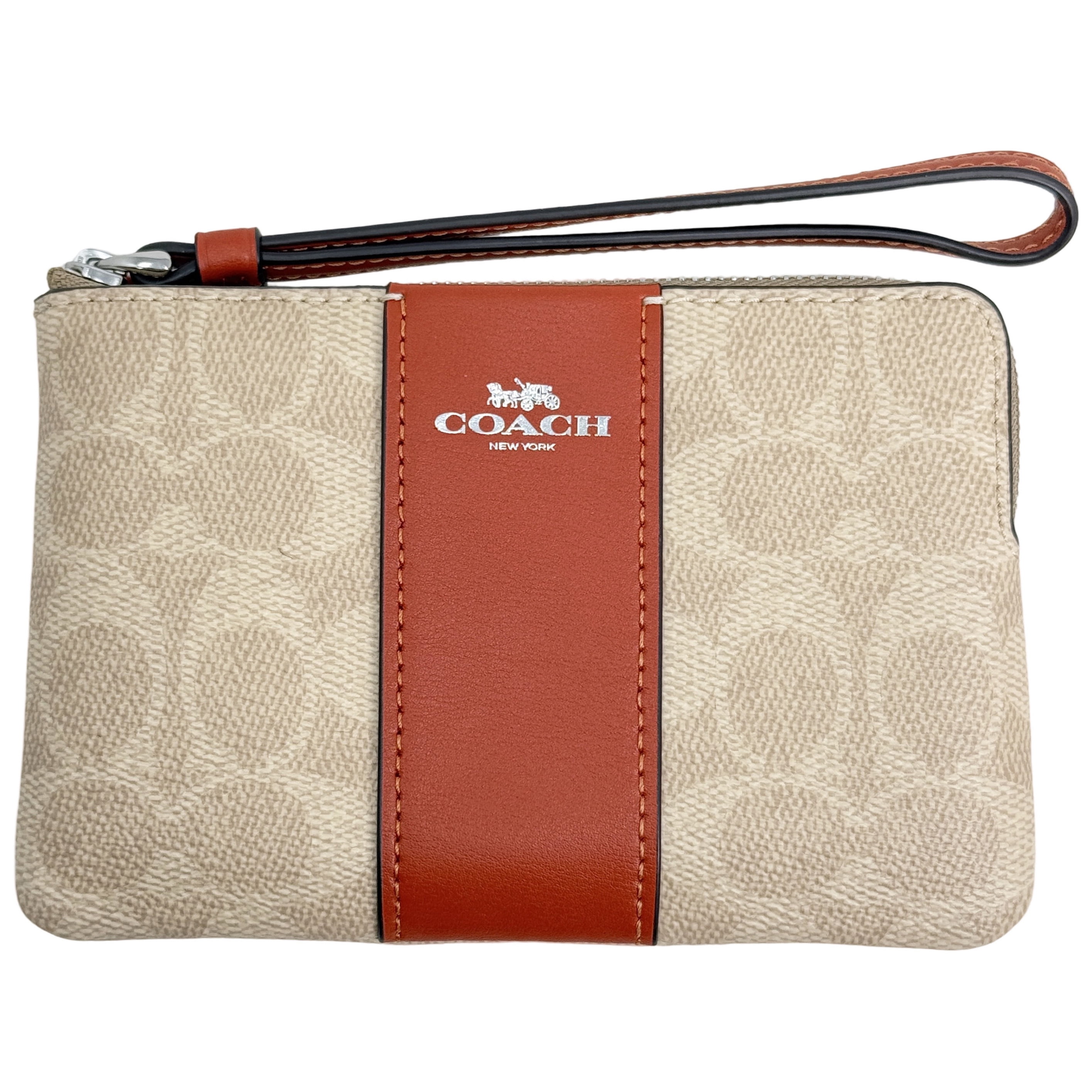 Coach Women's Small Corner Zip Wristlet in Signature Canvas with Stripe ...