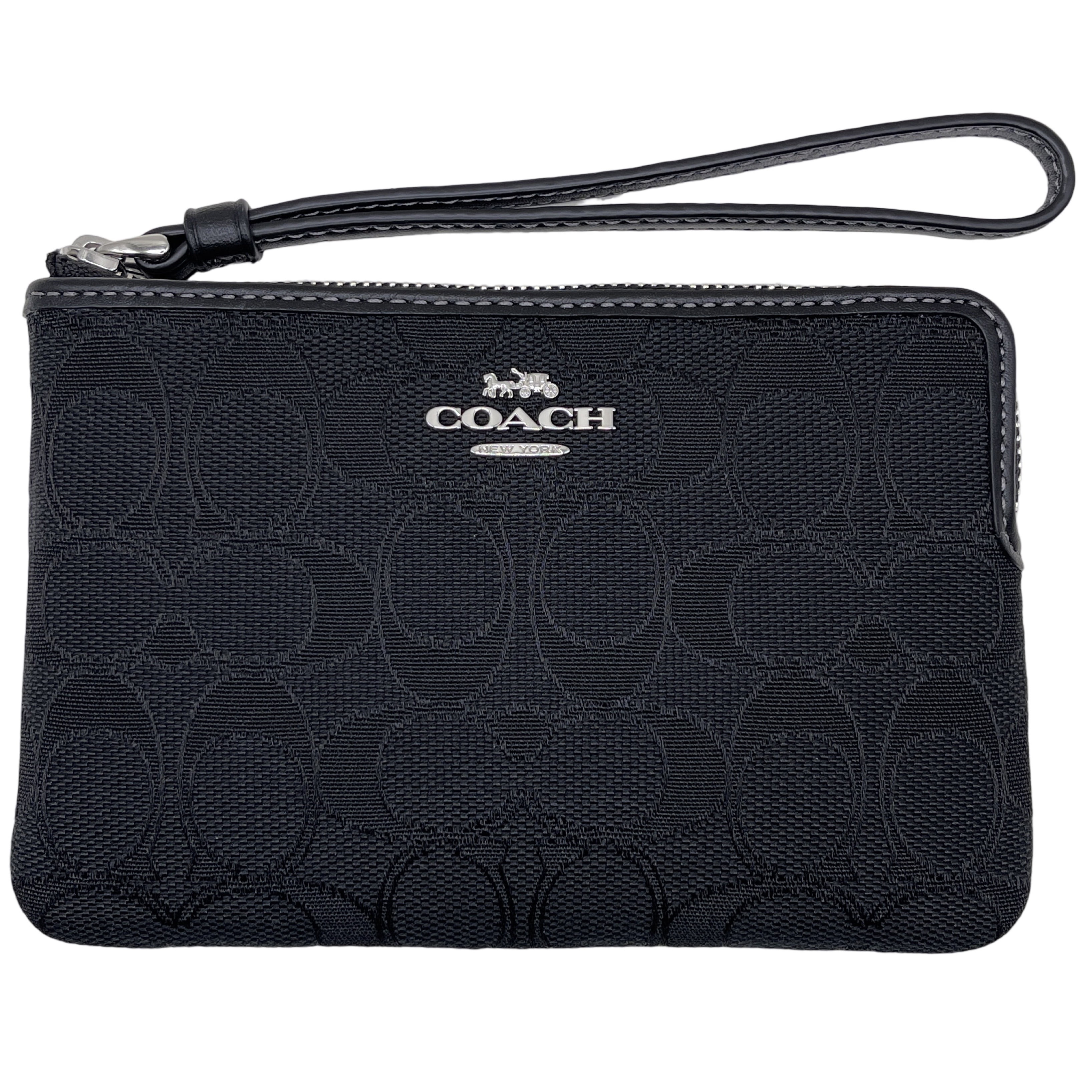Coach Women's Small Corner Zip Wristlet in Signature Jacquard (Black ...