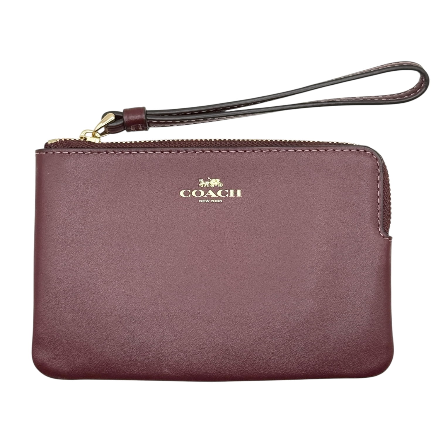 Coach Women's Small Corner Zip Wristlet in Smooth Leather (Maroon ...