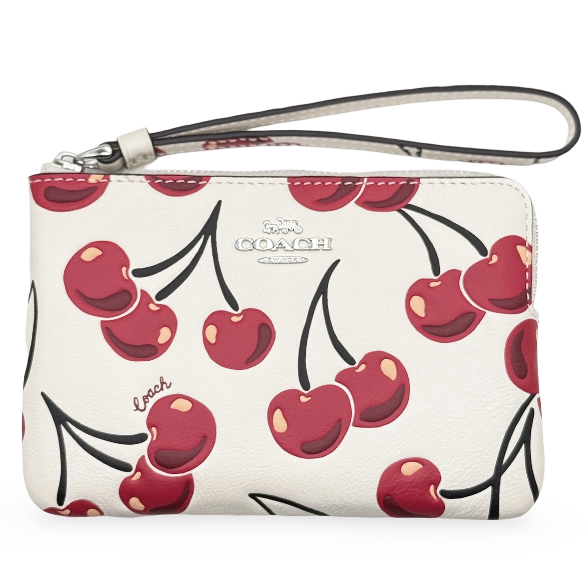Coach Women's Small Corner Zip Wristlet in Smooth Leather with Cherry ...