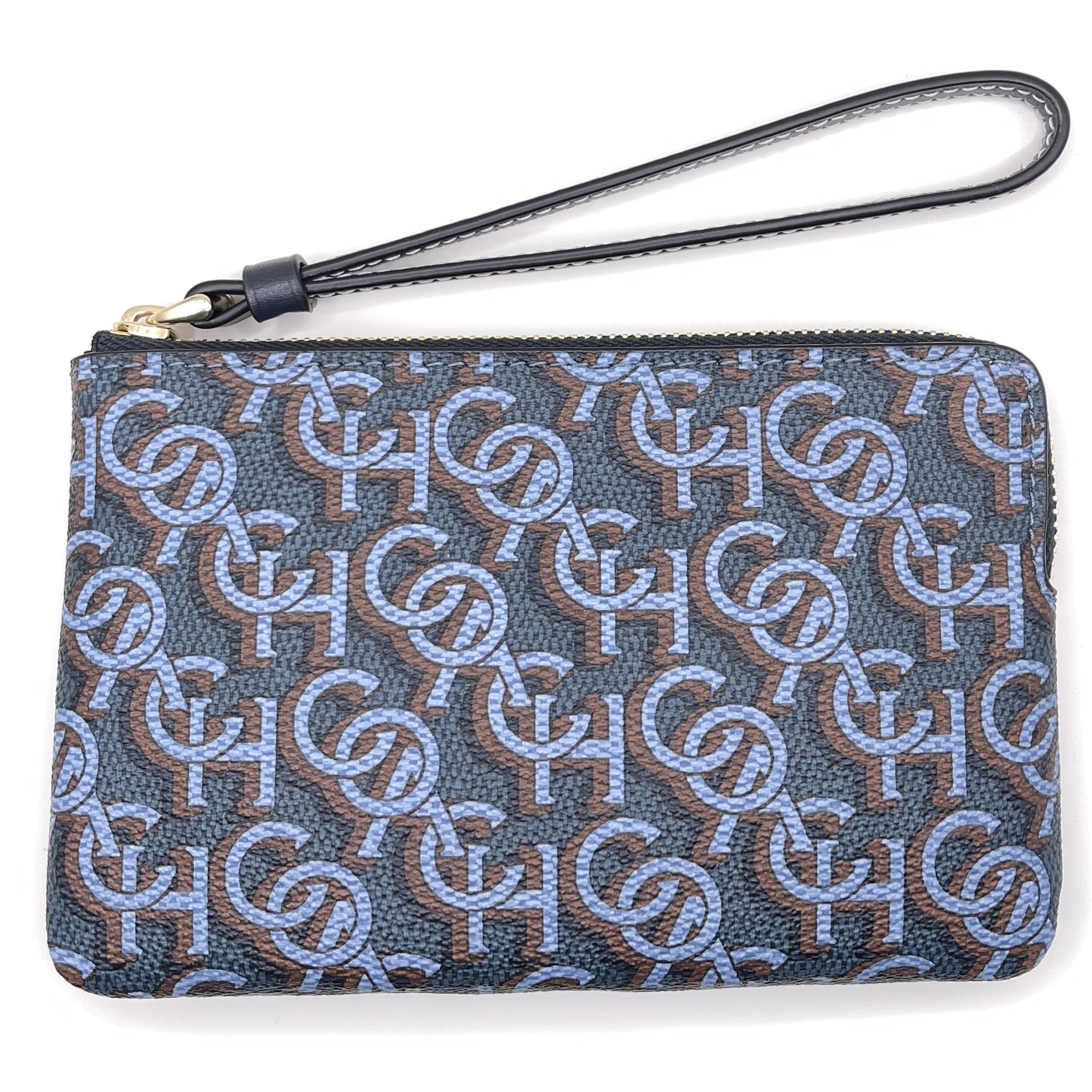 Coach Women's Small Corner Zip Wristlet with Coach Monogram Print (Navy ...
