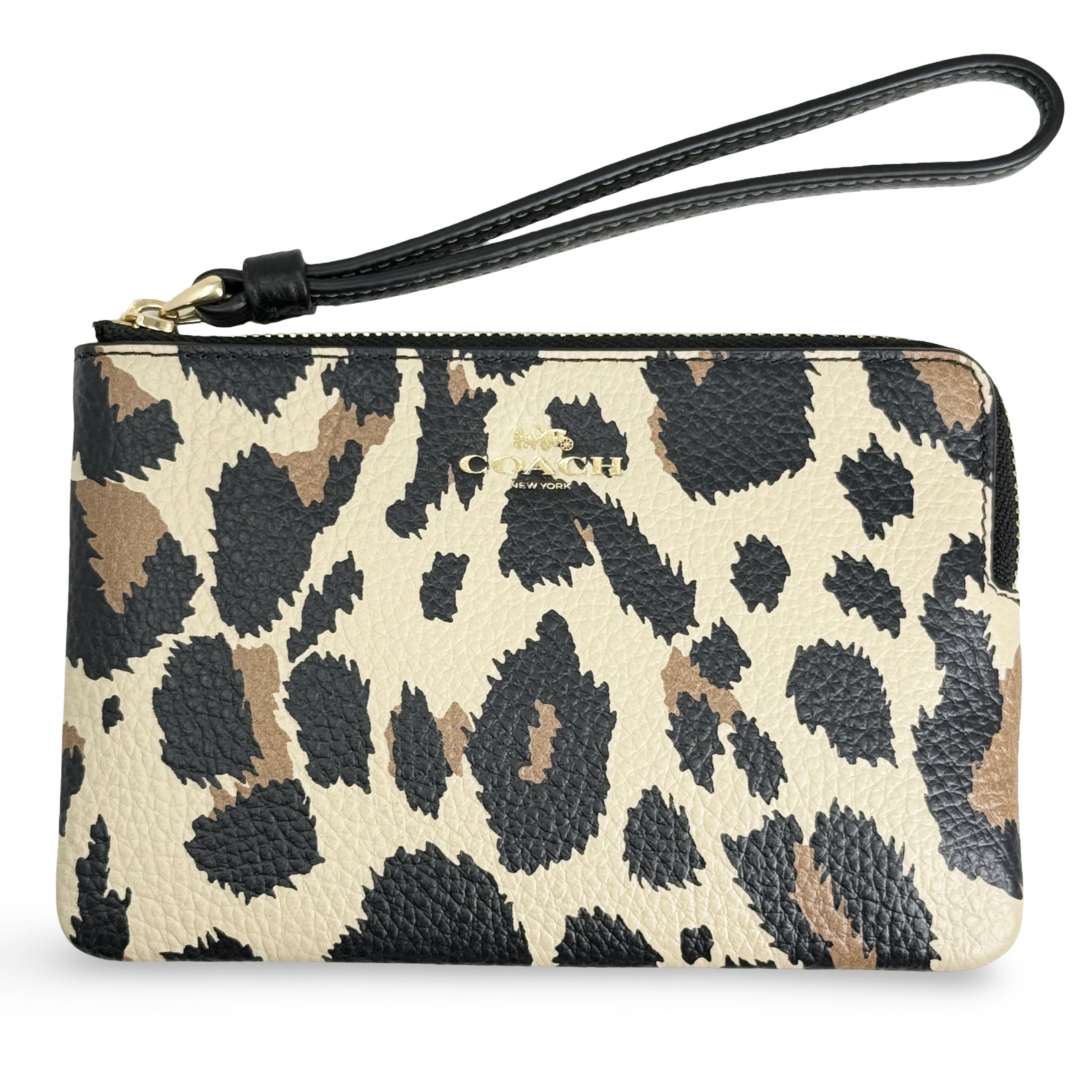 Coach Women's Small Corner Zip Wristlet with Leopard Print ( Multi ...