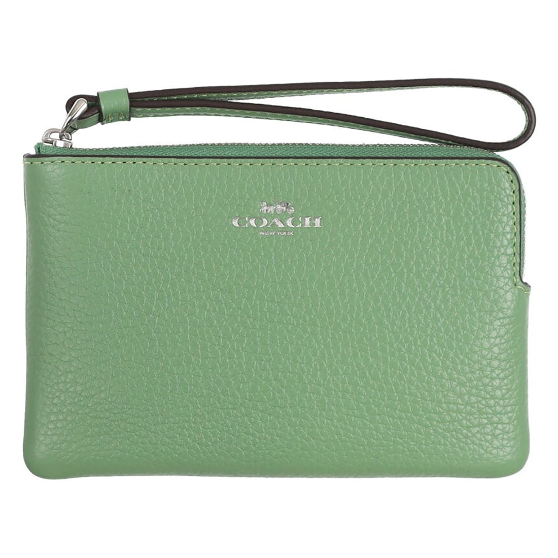 Coach Women's Small Pebbled Leather Corner Zip Wristlet (Soft Green ...