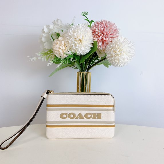Coach Women's Small Pebbled Leather Corner Zip Wristlet with Coach ...
