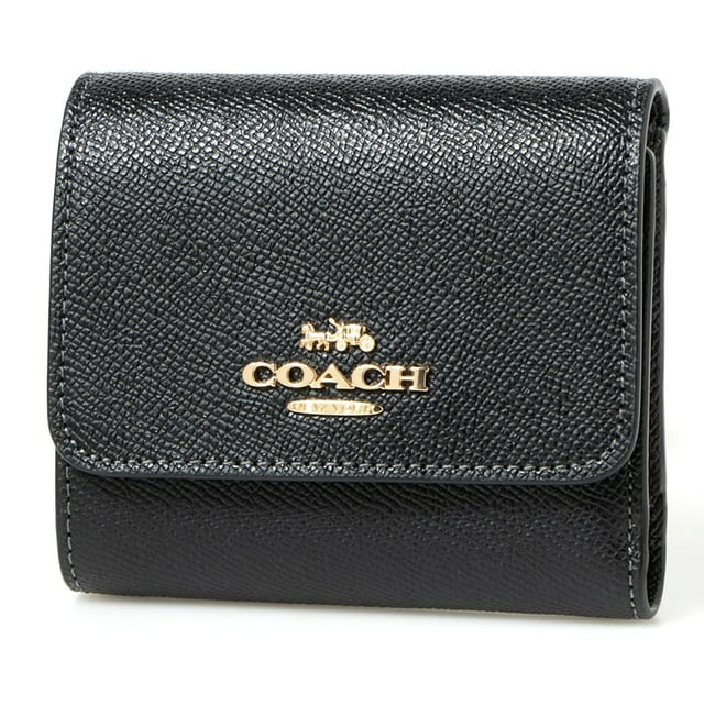 Coach Women's Small Snap Trifold Crossgrain Leather Wallet (Black ...