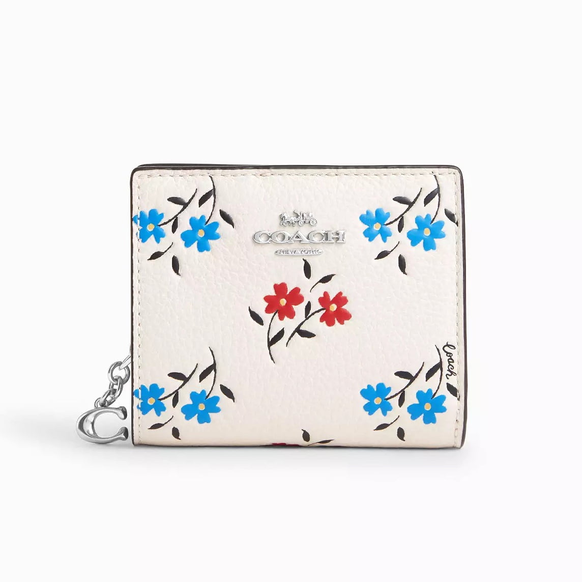 Coach Women's Small Snap Wallet with Floral Print in Pebbled Leather ...