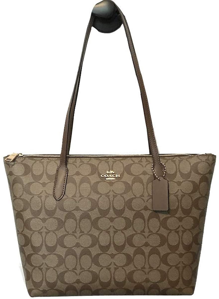 Coach Womens Outline Signature Zip Tote (Khaki Saddle2) - Walmart.com