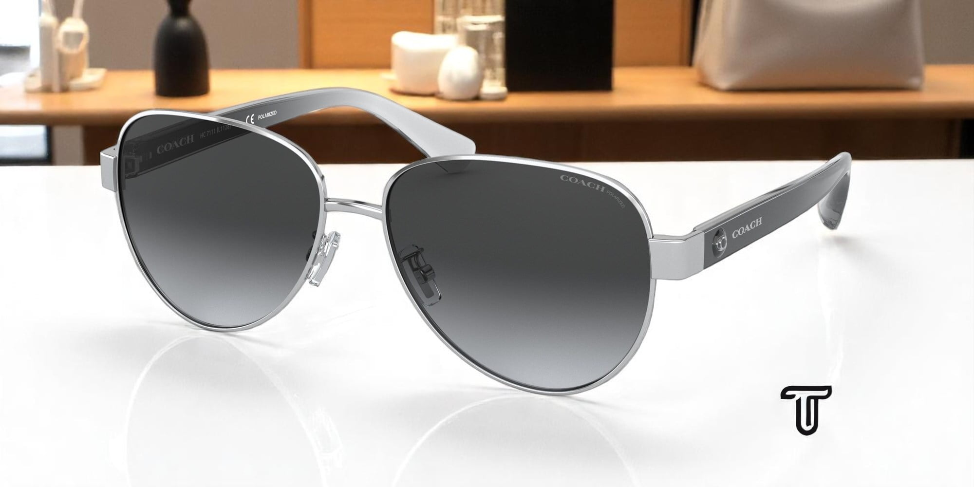 Coach HC 7111 9001T3 L1128 Silver Dark Grey Gradient Sunglasses ...